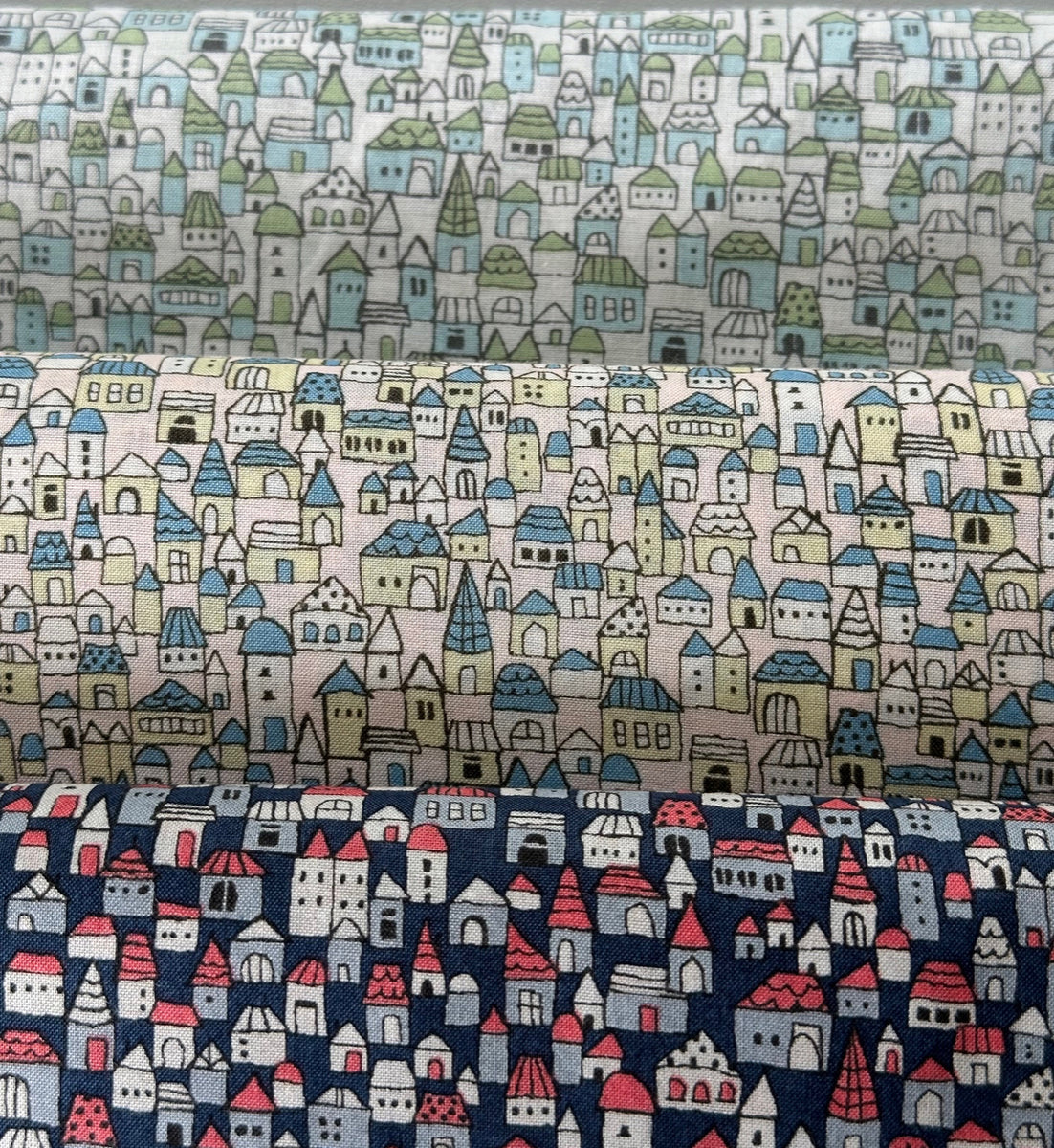 Fabric - Conversation - (1581) Tiny Houses in Green & Duckegg on Vanil ...