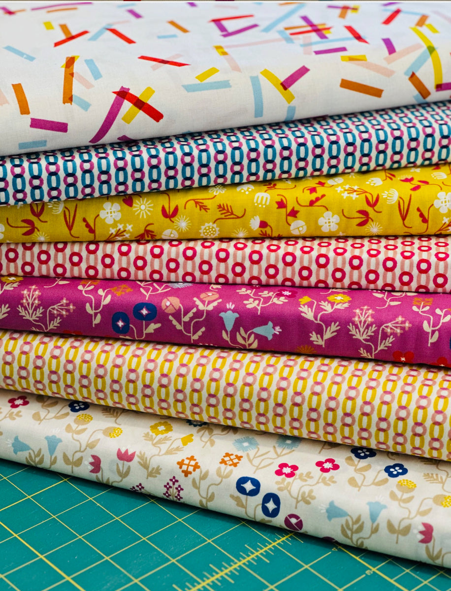 Fabric - Geometric - (2762) Ruby Star Chartreuse & Pink Chains ...