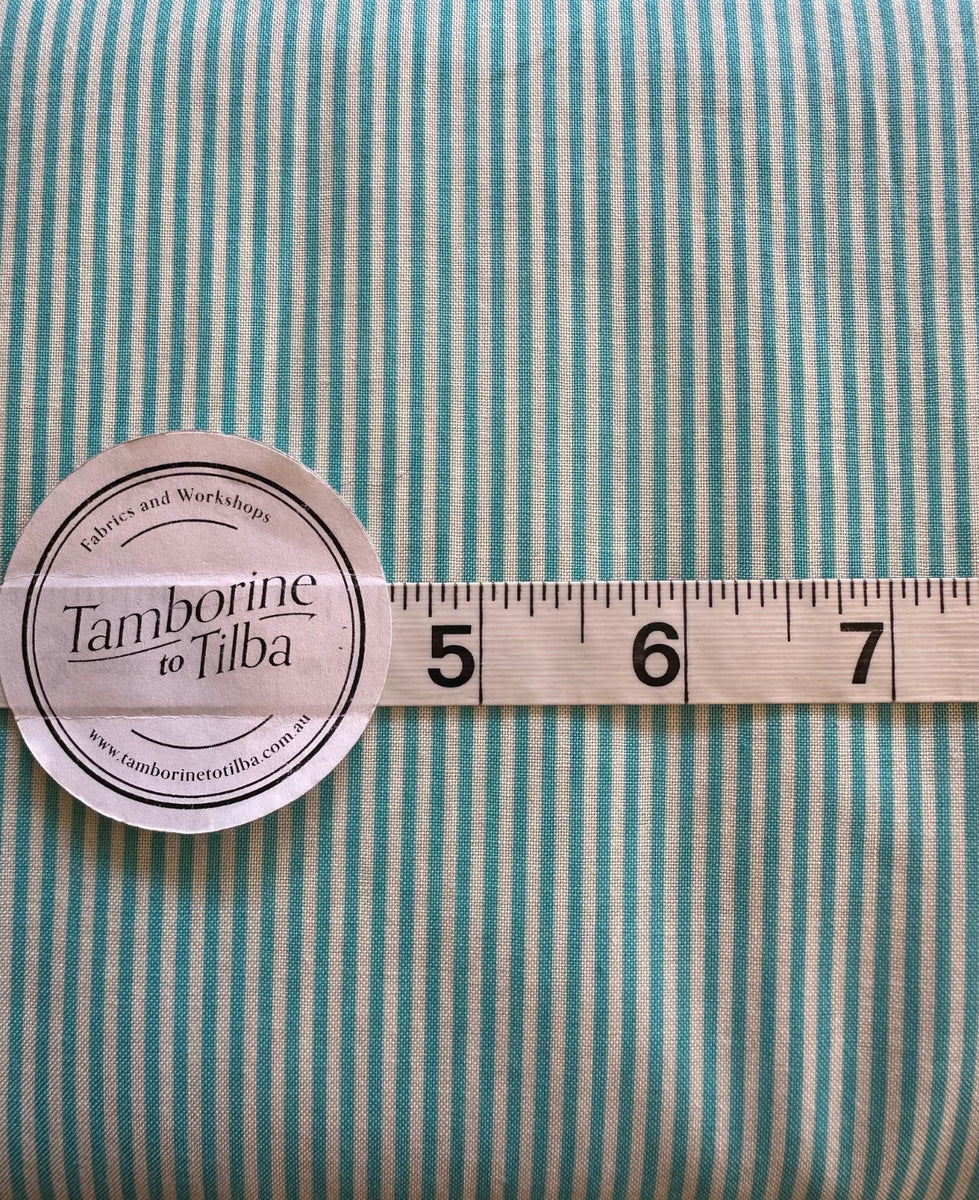 Fabric - Yuwa - (2054) Fine Aqua Stripe on Vanilla – Tamborine to Tilba
