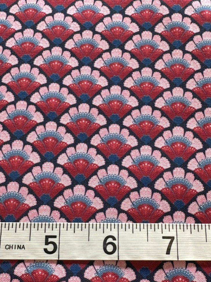 Fabric - Floral - (834) Blue, Red & Pink Clamshell Floral – Tamborine ...
