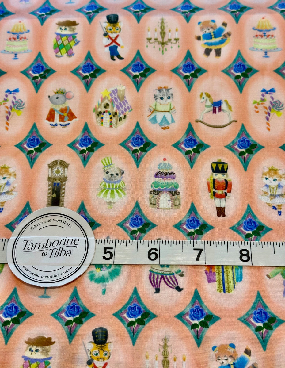 Fabric - Conversation - (2751) Cute Critters on Peach Voile – Tamborine ...