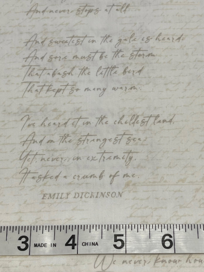 Fabric - Conversation - (314) Emily Dickinson Script – Tamborine to Tilba