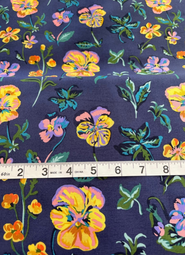 Fabric - Floral - (176) Nathalie Lete Pansies on Navy Background ...